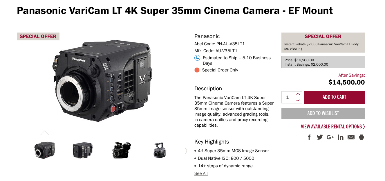 Panasonic drops the price of the Varicam LT to $9,995 - Newsshooter