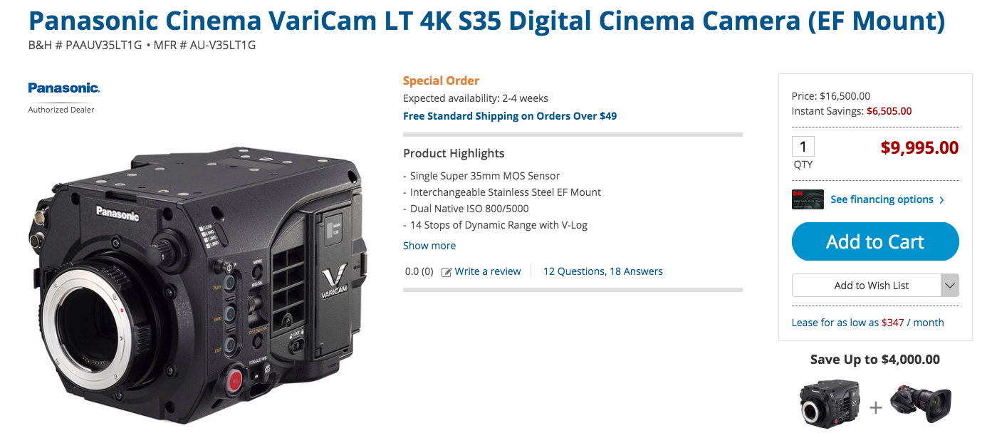 Panasonic drops the price of the Varicam LT to $9,995 - Newsshooter
