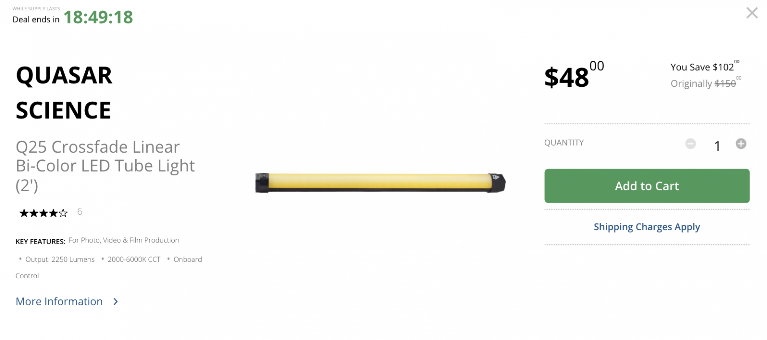 Quasar Science Q25 Crossfade Linear Bi-Color LED Tube Light (2') on ...