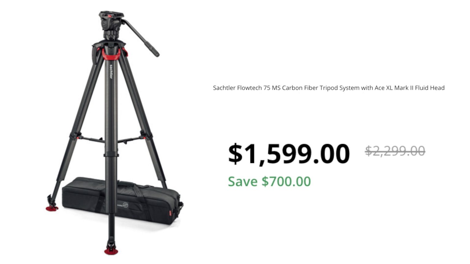 Sachtler Flowtech 75 MS Carbon Fiber Tripod System with Ace XL Mark II ...