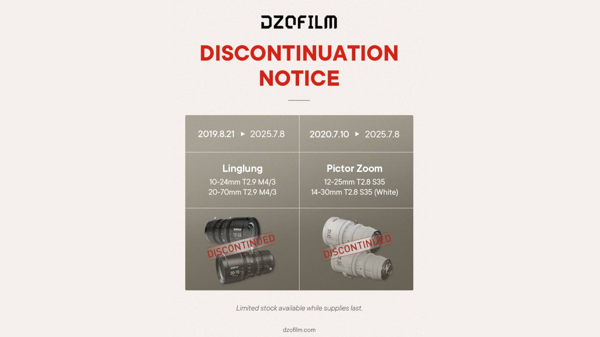 DZOFilm discontinues its LingLung M4/3 series & 12-25mm and 14-30mm ...