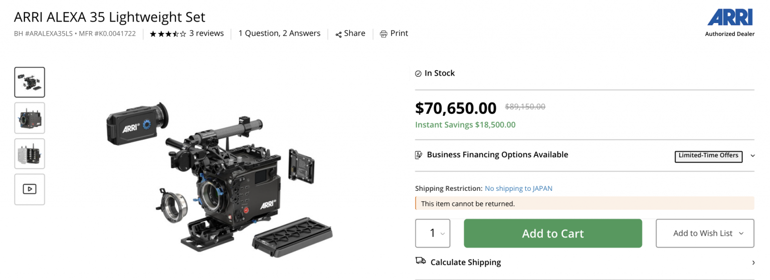 Select ARRI ALEXA 35 Sets reduced by $18,500 USD on B&H - Newsshooter