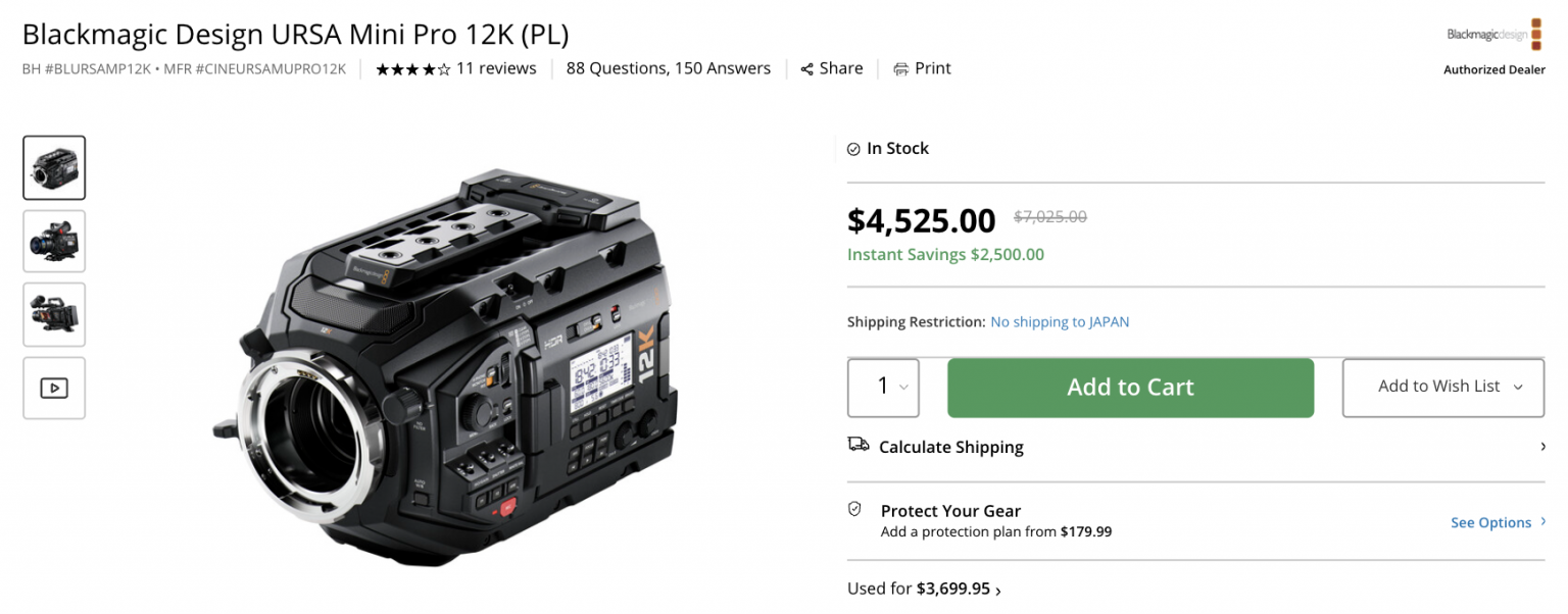 Blackmagic Design URSA Mini Pro 12K (PL) on sale for $4,525 USD ...
