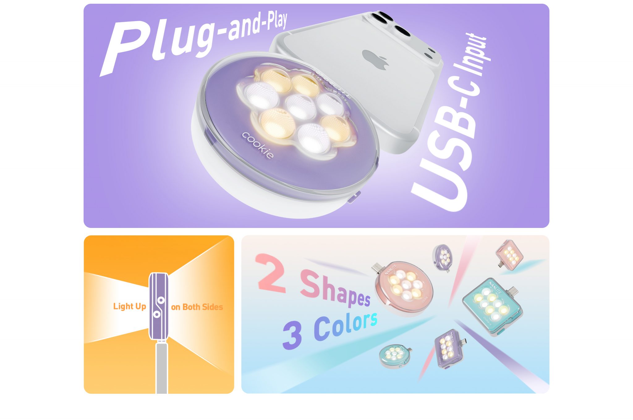 NANLITE cookie & cookie-s USB-C plug-in LEDs with dual-sided lighting ...