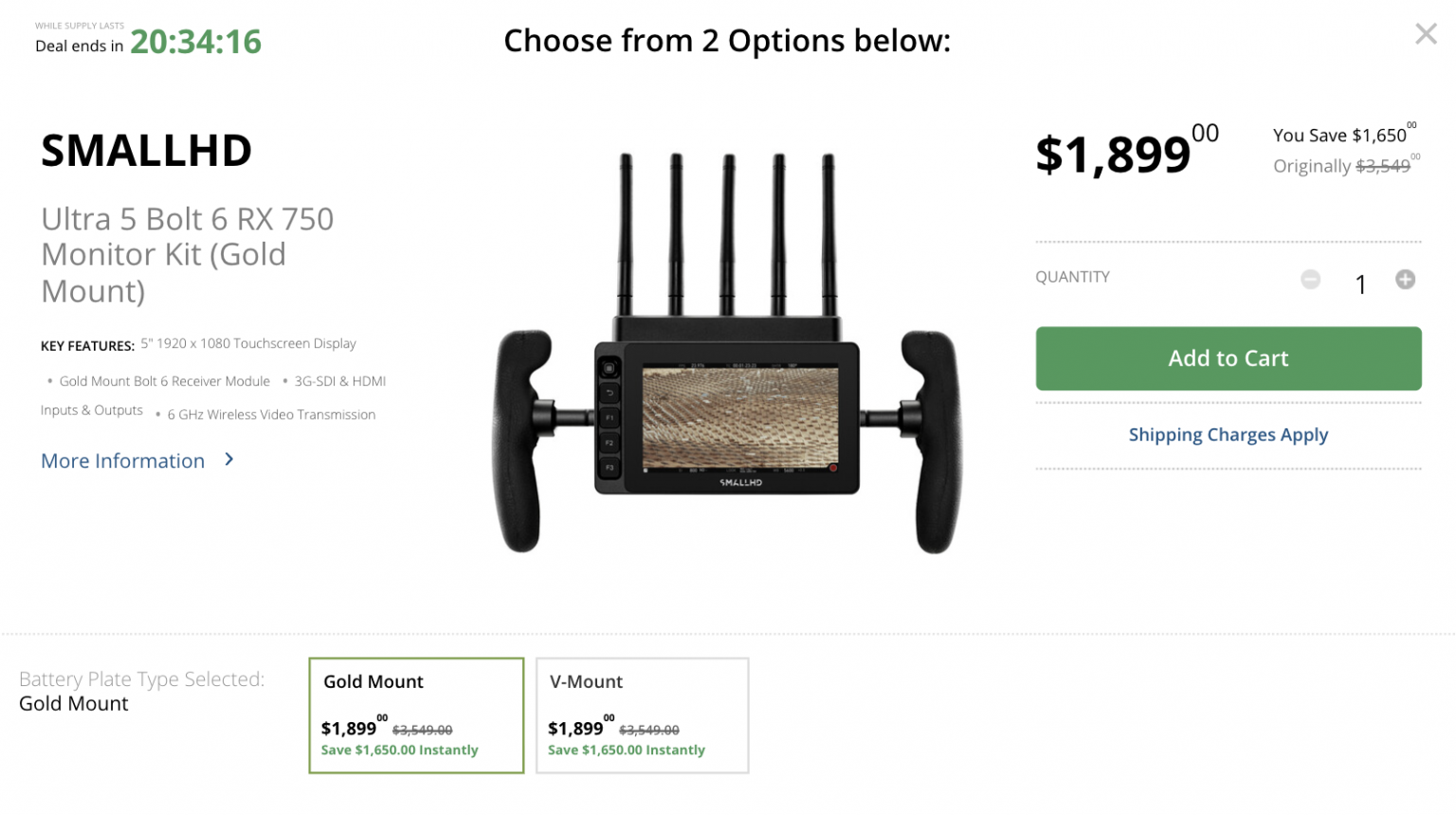 SmallHD Ultra 5 Bolt 6 RX 750 Monitor Kit on sale for $1,899 USD ...